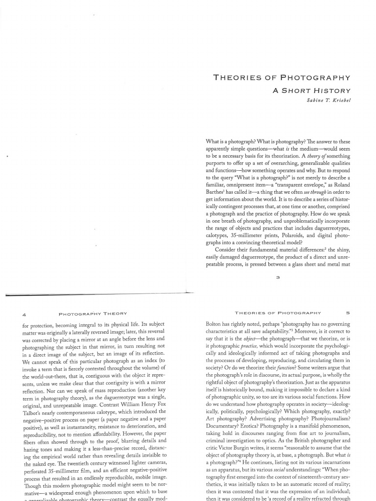 Kriebel, Theories of Photography A Short History | PDF | Photograph