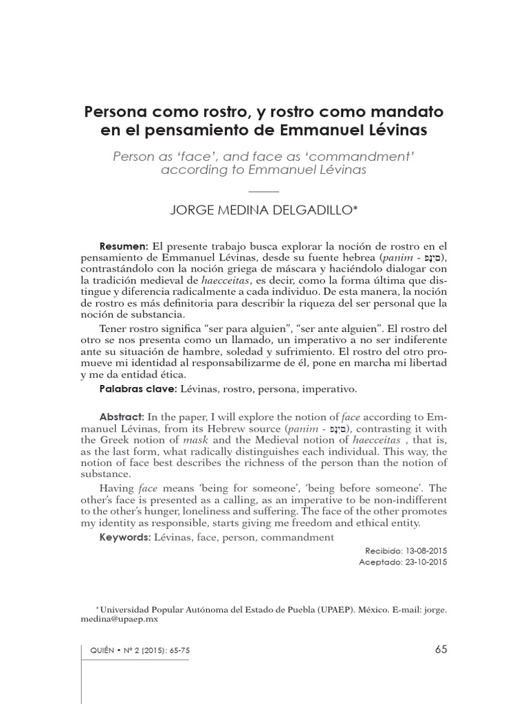 Persona Como Rostro, y Rostro Como Mandato en El Pensamiento de ...