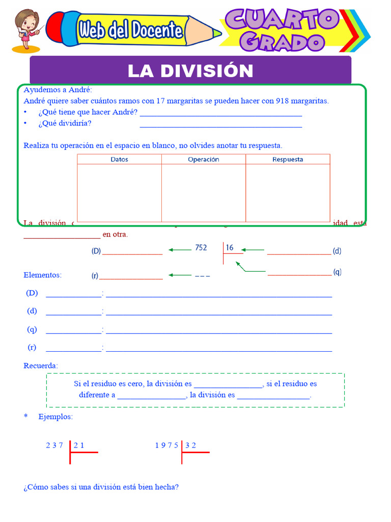 Ejercicios de División para Cuarto Grado de Primaria | PDF | Matemáticas