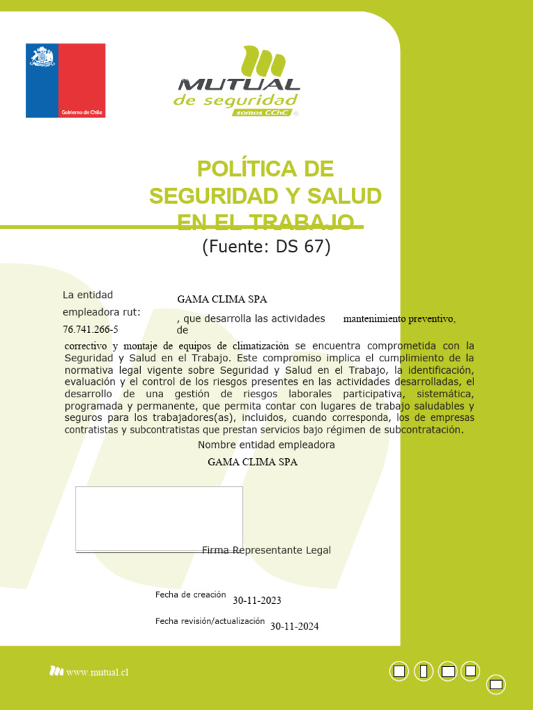 Politica de Seguridad y Salud en El Trabajo v5 | PDF