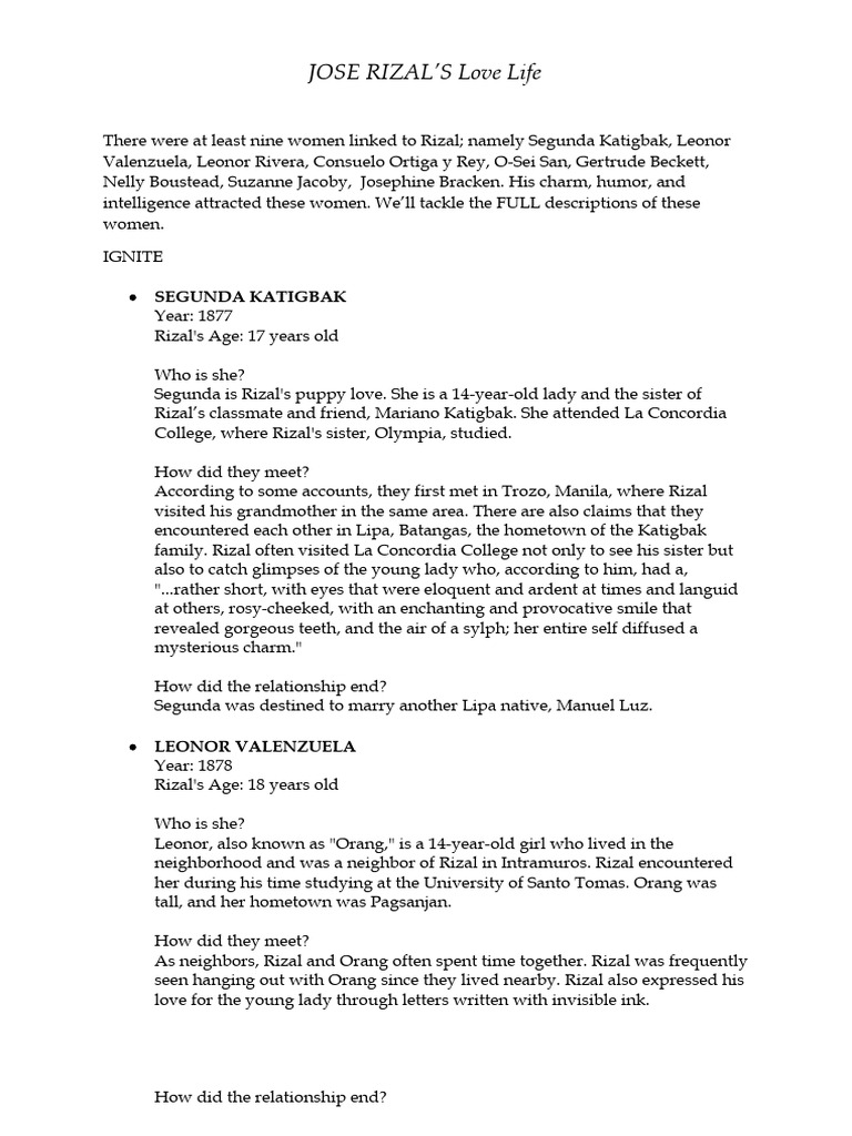 Jose Rizals Love Life | PDF | Philippines