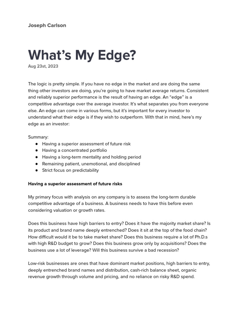 Joseph Carlson's Investment Edge Explained | PDF | Stock Market Index ...