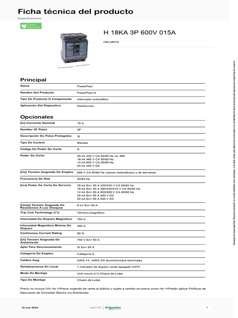 Schneider Electric Interruptores en Caja Moldeada Powerpact Marco H ...