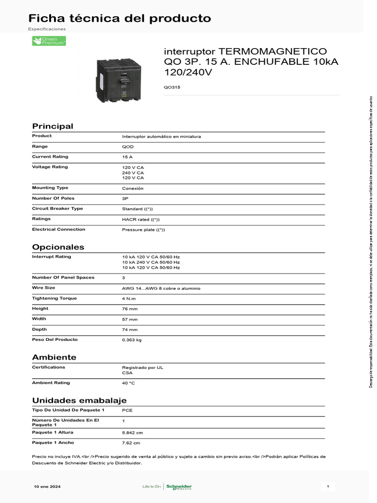 Schneider Electric_Interruptores-termomagnéticos-QO-QOB_QO315 | PDF ...