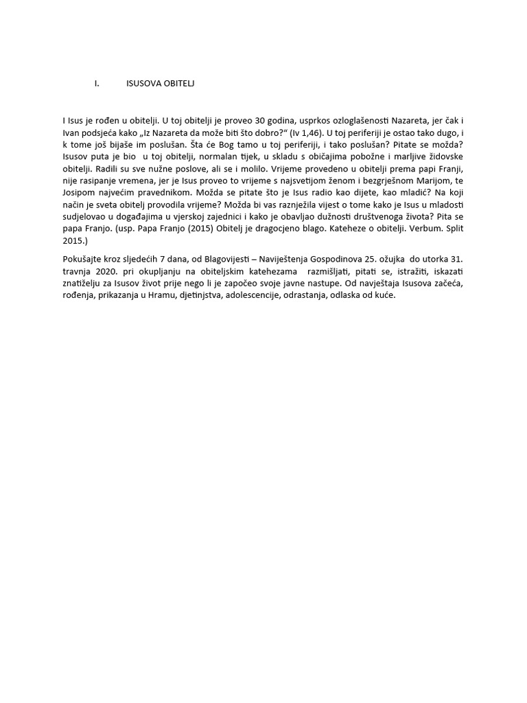 ISUSOVA OBITELJ 7 Obiteljskih Razmatranja | PDF