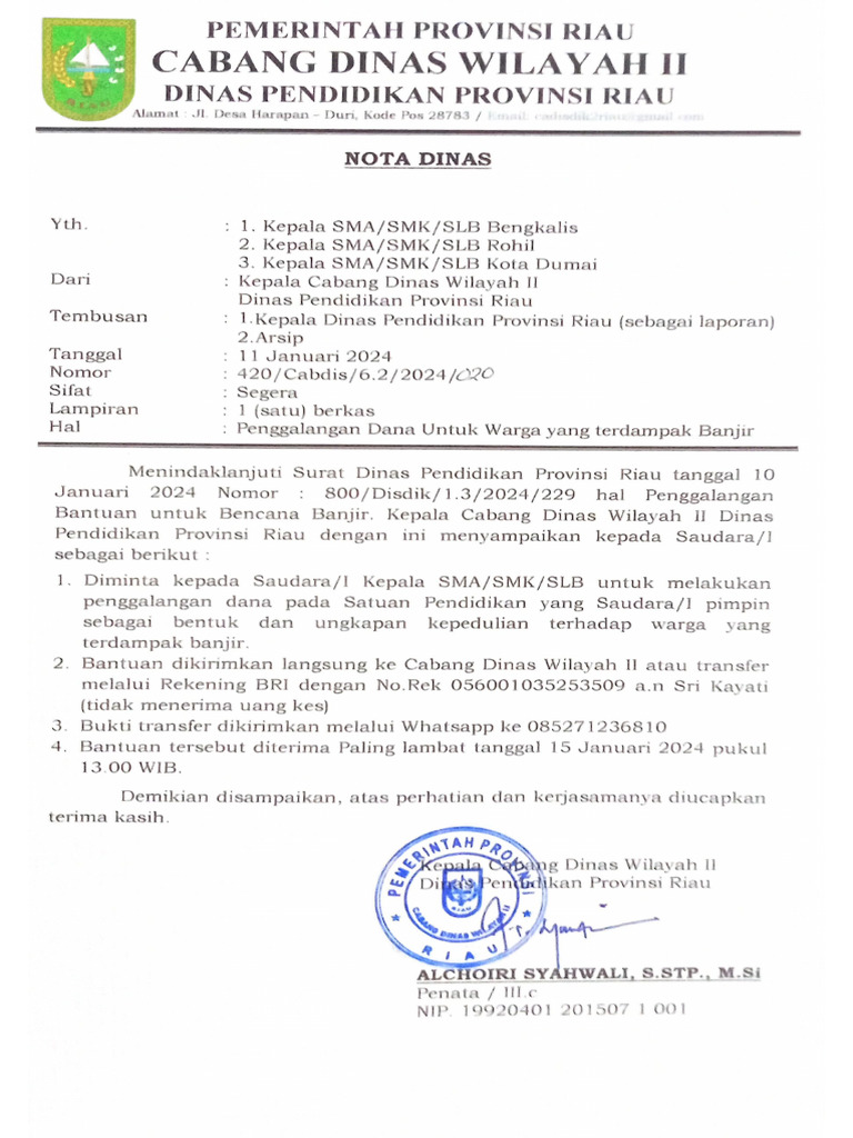 Nota Dinas Penggalangan Dana Dampak Banjir | PDF