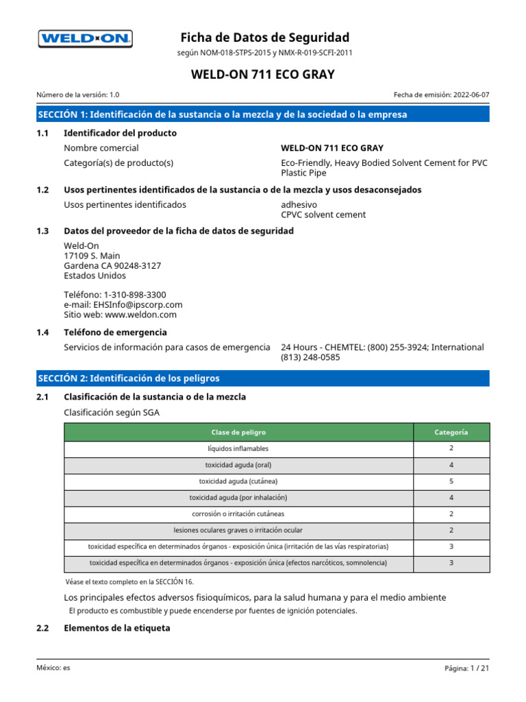 Weld On 711 HDS | PDF | Química | Sustancias químicas