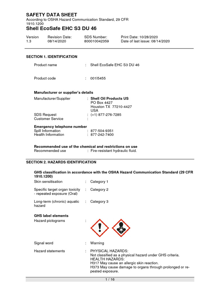 S3du46 Shell SDS | PDF | Safety | Chemistry