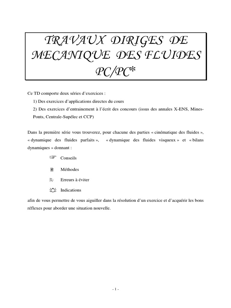 TD Meca Fluide PC | PDF | Dynamique des fluides | Viscosité