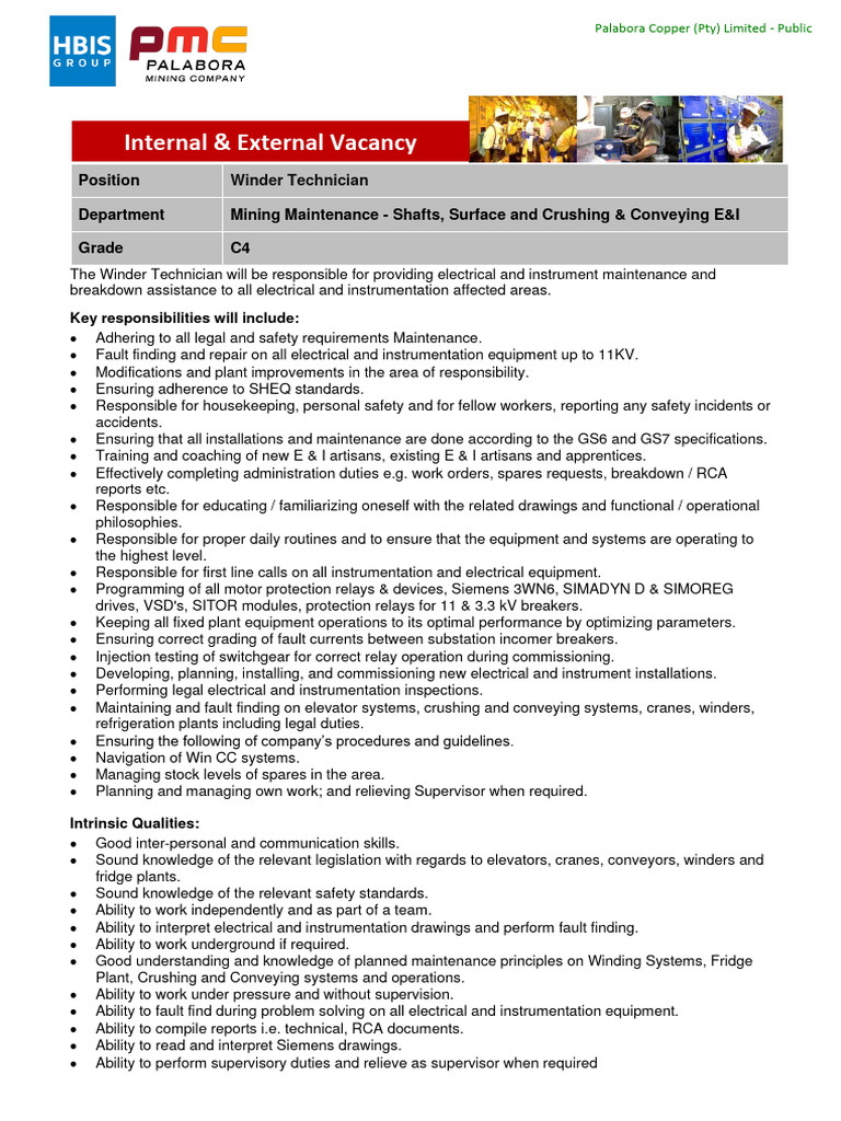 Winder Technician Job Opening | PDF | Instrumentation | Electrical ...