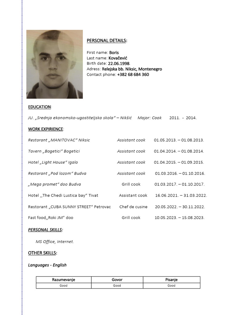 Boris Kovacevic Curriculum Vitae | PDF