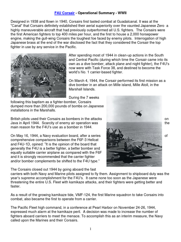 F4U Corsair - Operational Summary - WWII | PDF
