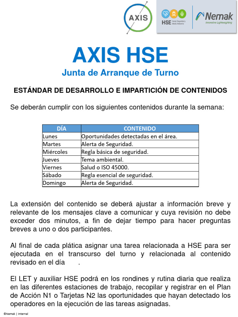Estándar Junta Arranque de Turno HSE MAQ 3 Sem 48 | PDF | Mano | Extremidades (anatomía)
