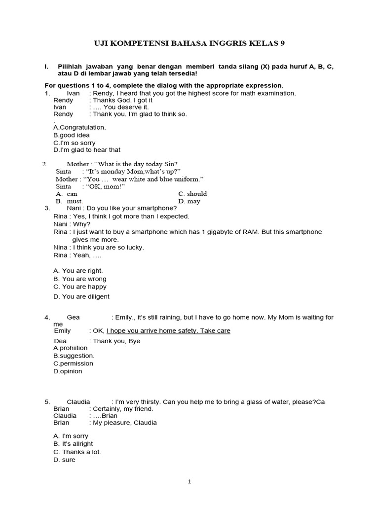 Uji Kompetensi Bhs Inggris IX 2023 Share Screen PDF Camera