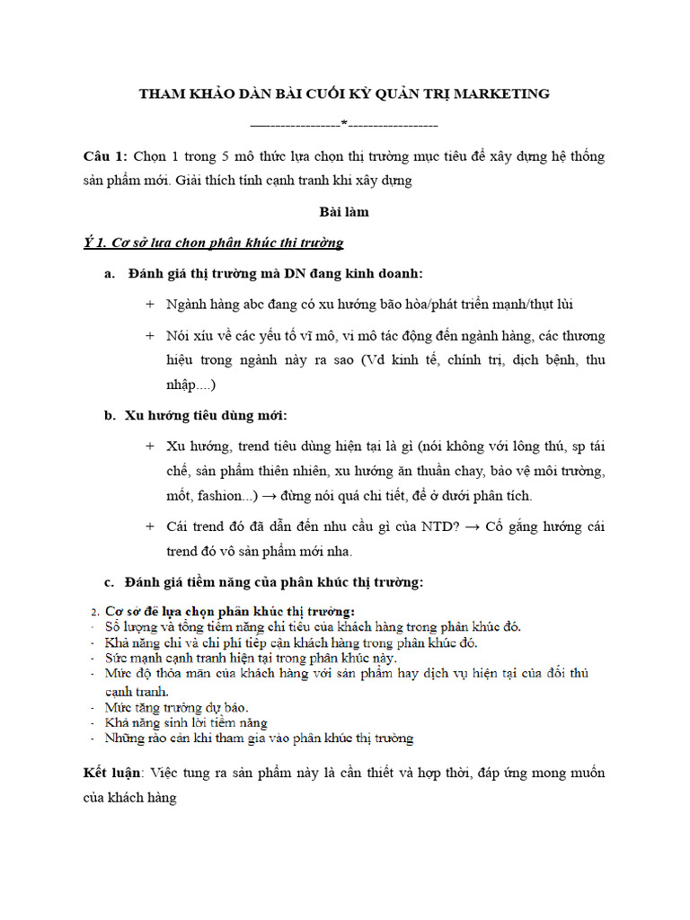 Đề Cương Cuối Kỳ QT Mar | PDF