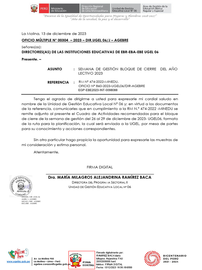 Oficio Multiple N 00304 2023 Dirugel 06j Agebre 1702560933 | PDF