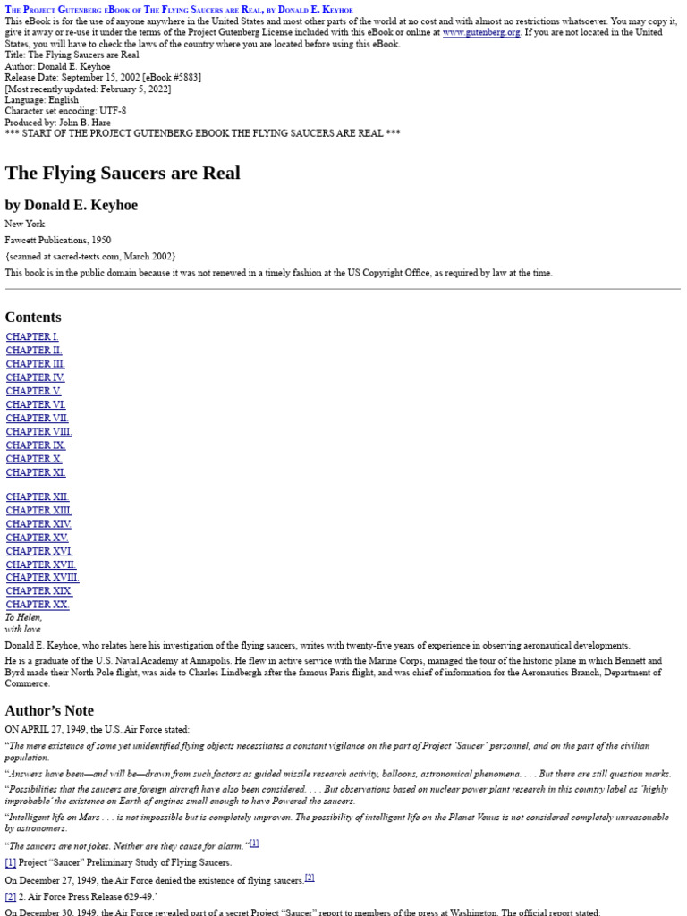 Keyhoe Flying Saucers Are Real 1 | PDF | Unidentified Flying Object