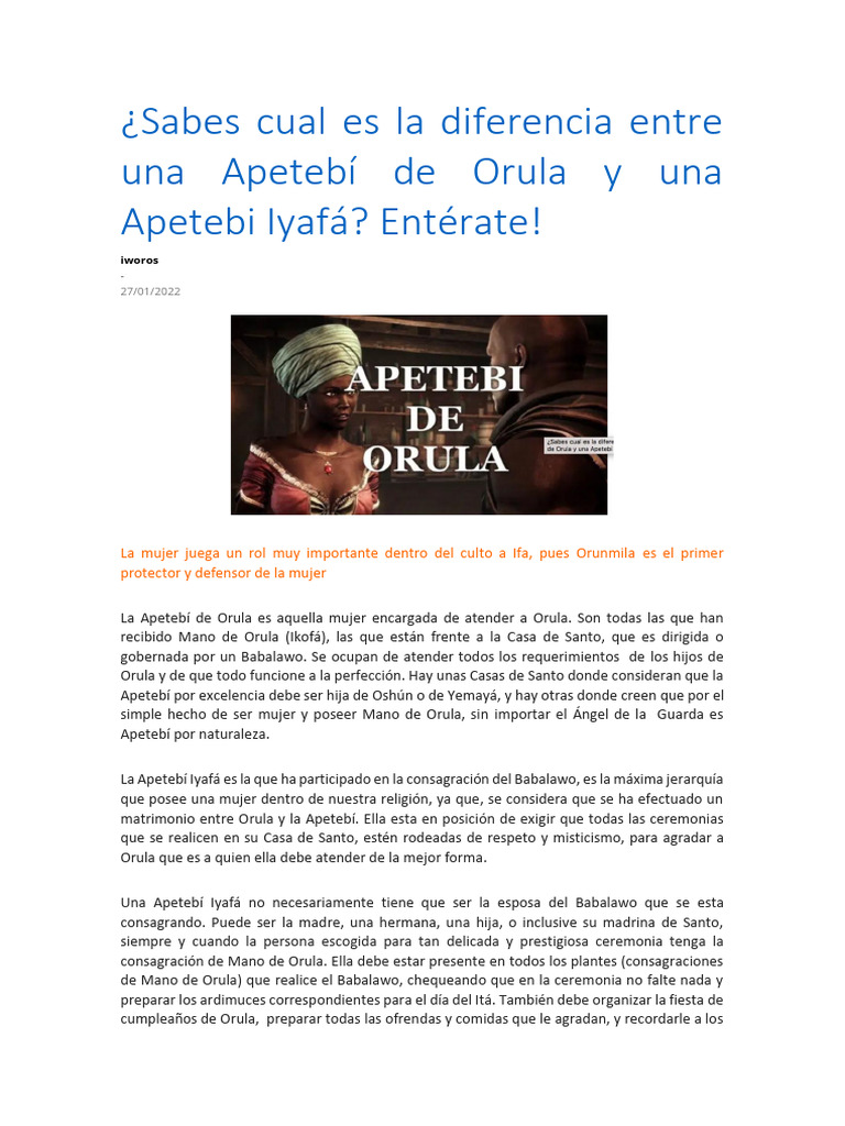 ¿Sabes cual es la diferencia entre una Apetebí de Orula y un | PDF ...