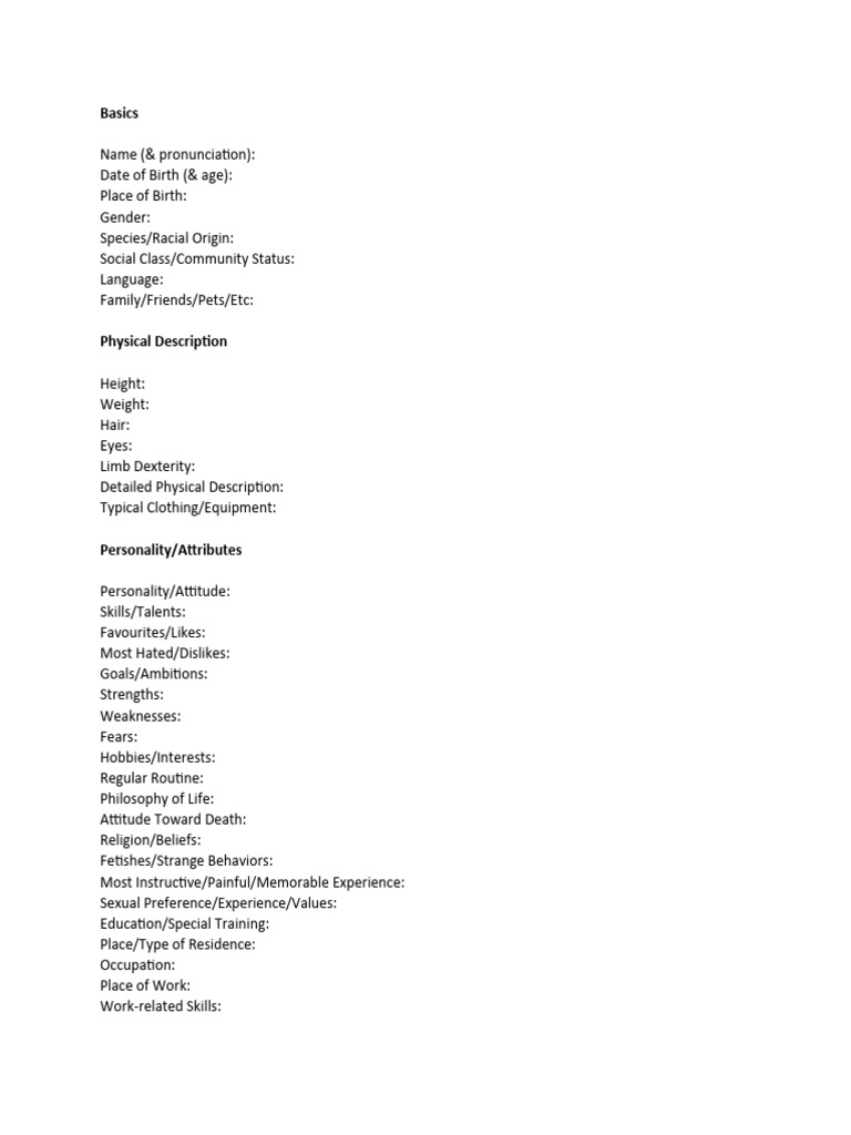 Basic Character Sheet | PDF