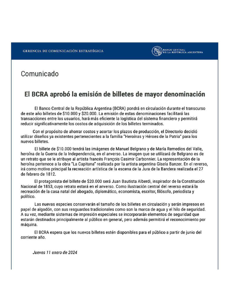 El Comunicado Del Bcra | PDF