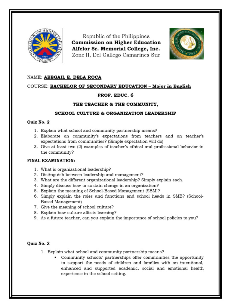 PROF ED 6 Exam | Download Free PDF | Leadership | Teachers