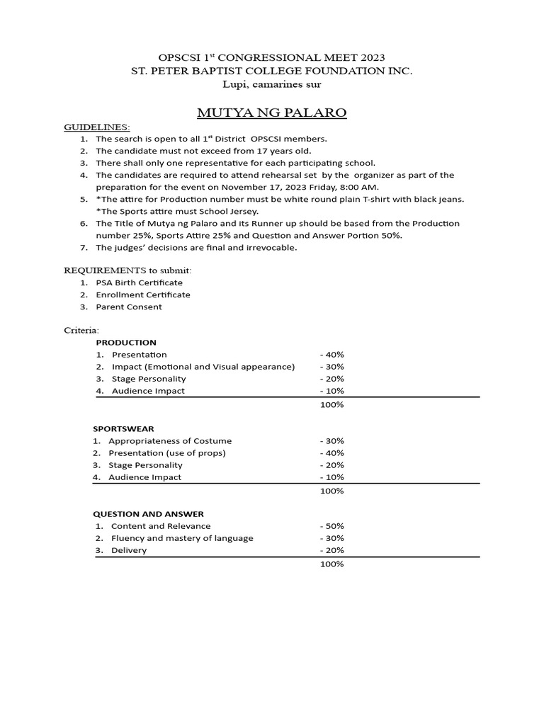 Mutya NG Palaro | PDF