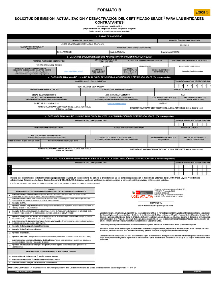 Solicitud Certificado SEACE Formato B | PDF