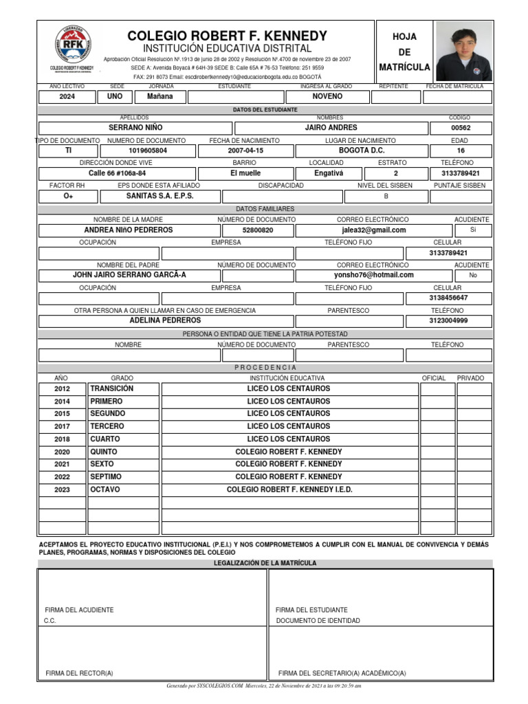 Hoja de Matricula | PDF