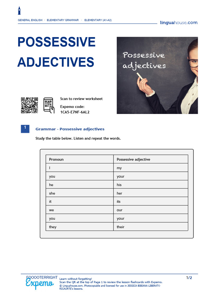 Possessive Adjectives British English Teacher | PDF | English Language ...