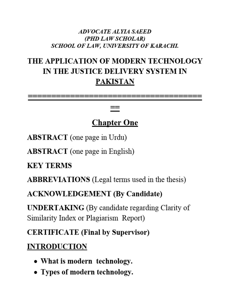 Final List of Contents Adv. Aliya Saeed PHD Thesis 2023 | PDF | Science ...