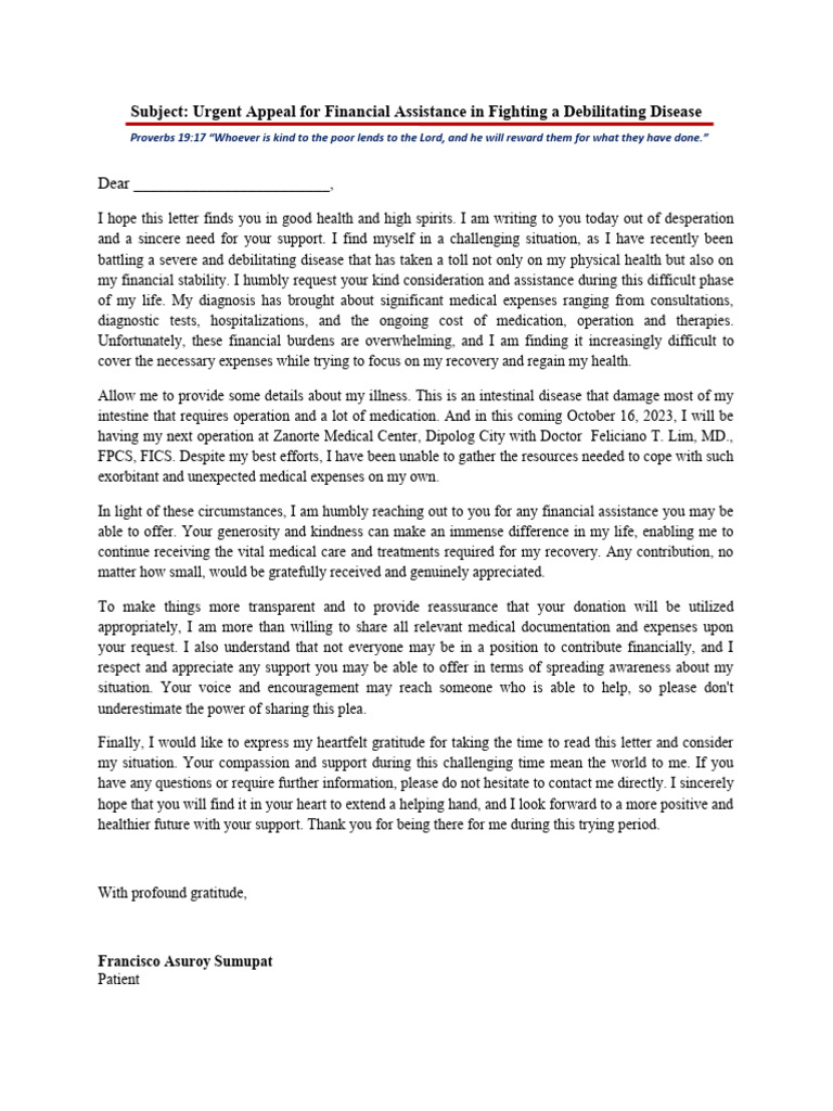 Solicitation Letter | PDF | Gratitude | Medical Diagnosis