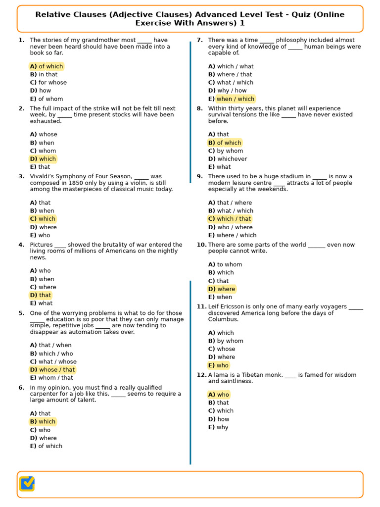 343 - Relative-Clauses-Adjective-Clauses-Advanced-Level-Testss Answers ...