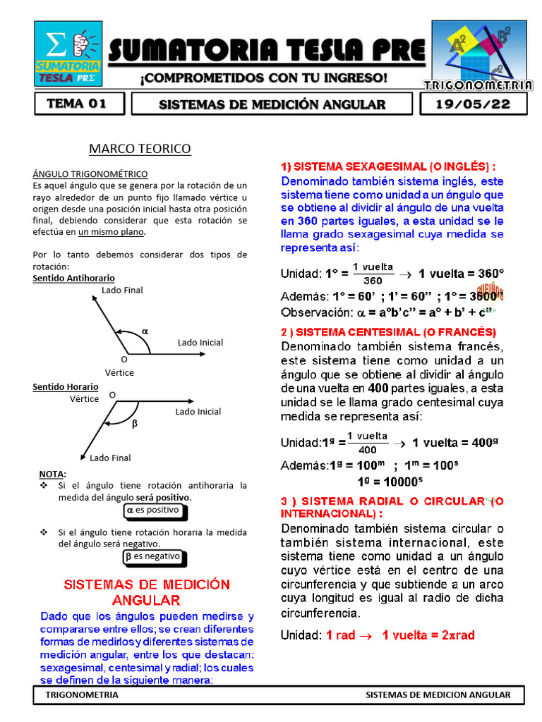 Sem.1 Sistemas de Medida Angular | PDF | Trigonometría | Ángulo