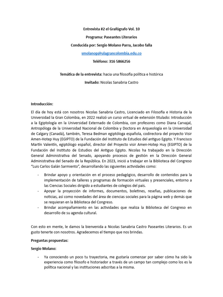 Entrevista Nicolas Sanabria | PDF