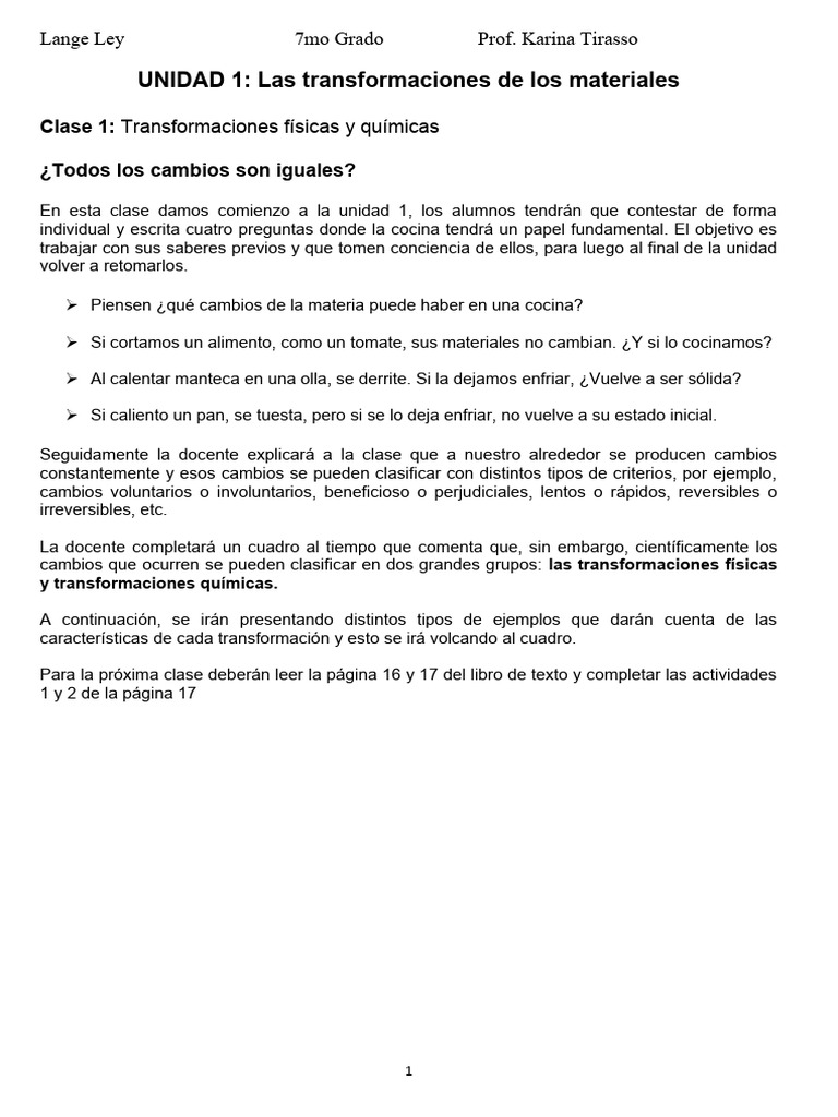 UNIDAD 1. Las Transformaciones de Los Materiales | PDF | Evaporación | Vapor de agua