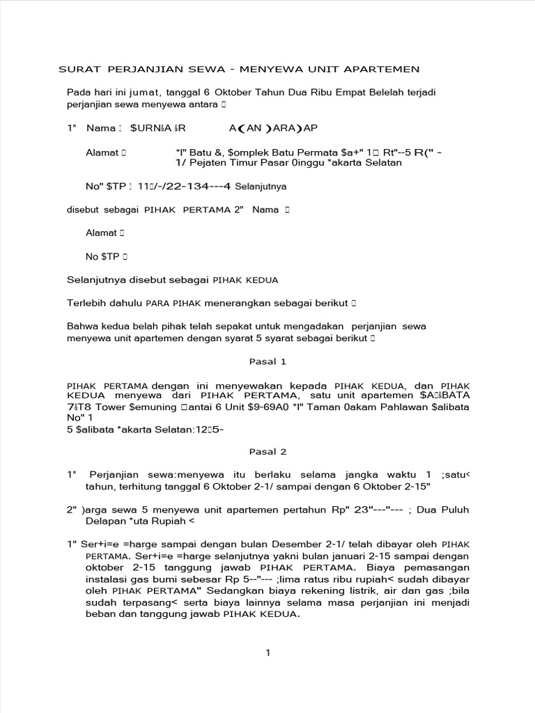 Dokumen - Tips Surat Perjanjian Sewa Apartemen | PDF