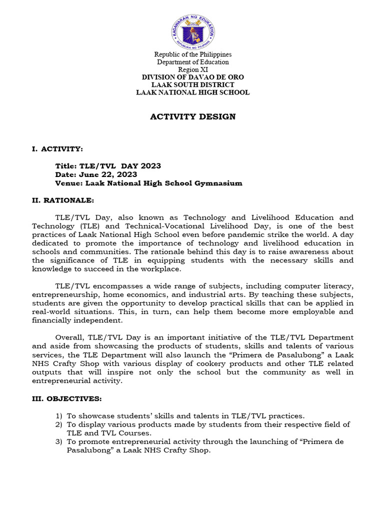 Activity Design - TLE Day | PDF