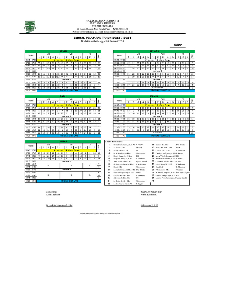 Rancangan Jadwal Semester Genap Smp 23 24 Pdf