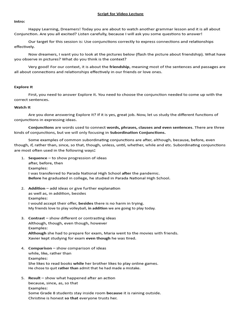 Mastering Conjunctions in Grammar | PDF | Sentence (Linguistics) | Human Communication