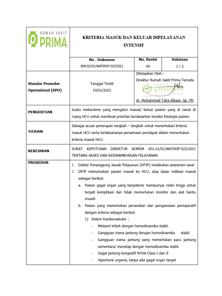 Spo. Krit Keluar Masuk Hcu | PDF