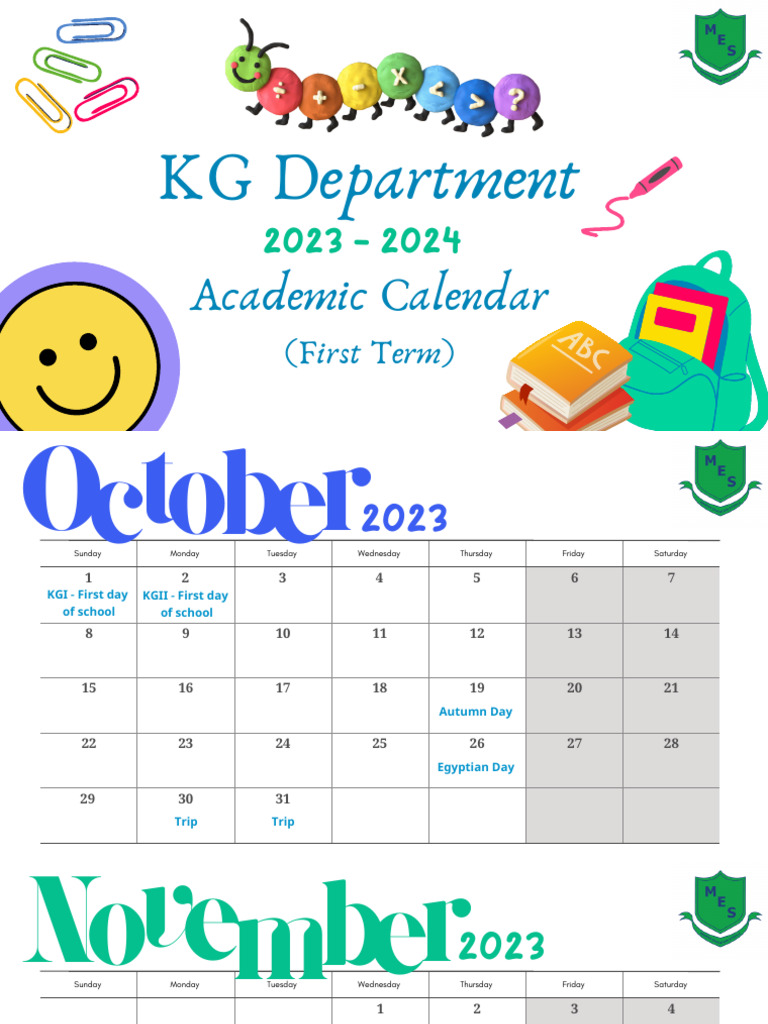 KG 23-24 Calendar 1st Term | PDF
