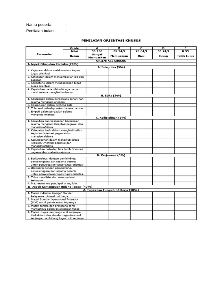 Contoh Form Penilaian | PDF