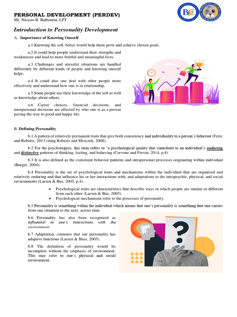 PERDEV Unit 1 Lessons 1 and 2 Introduction To Personality Development ...