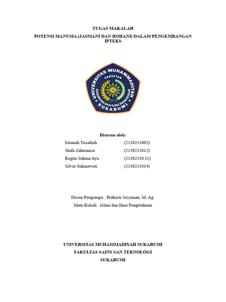Makalah Potensi Manusia Dalam Pengembangan IPTEKS - Kelompok 1 | PDF Makalah Potensi Manusia Dalam Pengembangan IPTEKS - Kelompok 1 | PDF