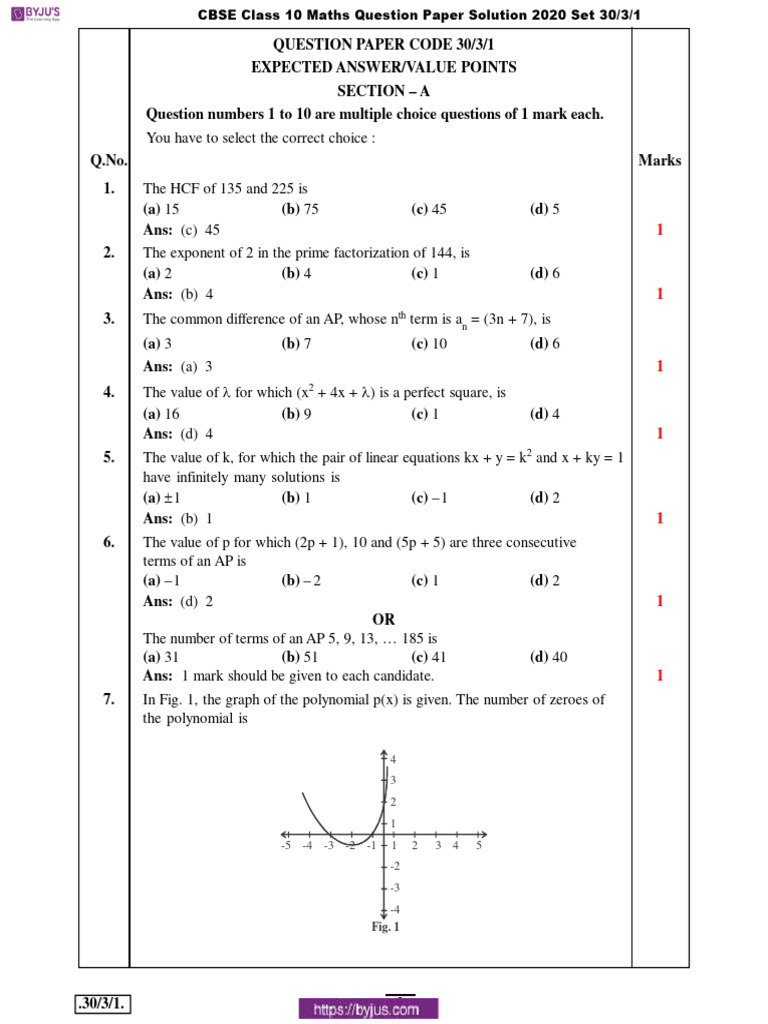 CBSE Class 10 Maths Standard Question Paper Solution 2020 Set 30-3-1 | PDF | Circle ...
