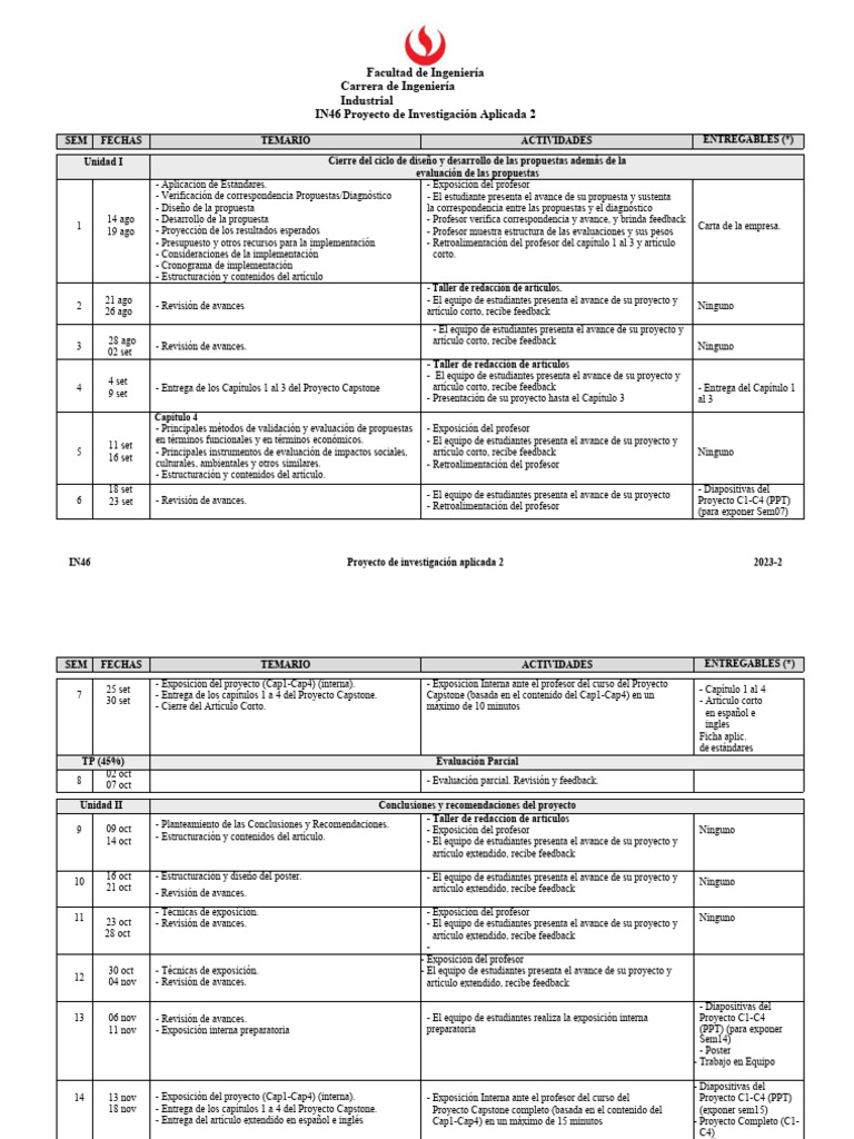 IN46 23-2 Plan Calendario | PDF | Informática | Tecnología