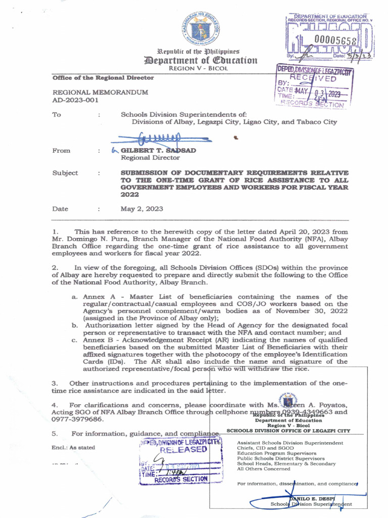FYI Submission of Documentary Requirements Relative To The One-Time ...