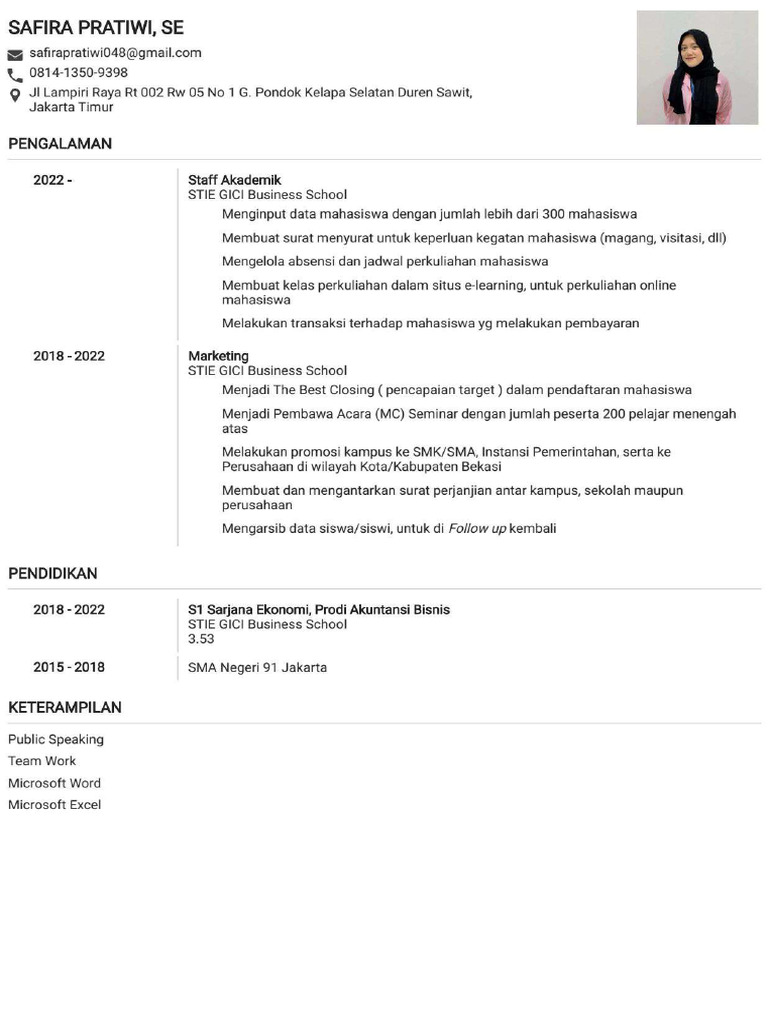 CV Safira Pratiwi Dan Sertifikat_compressed | PDF