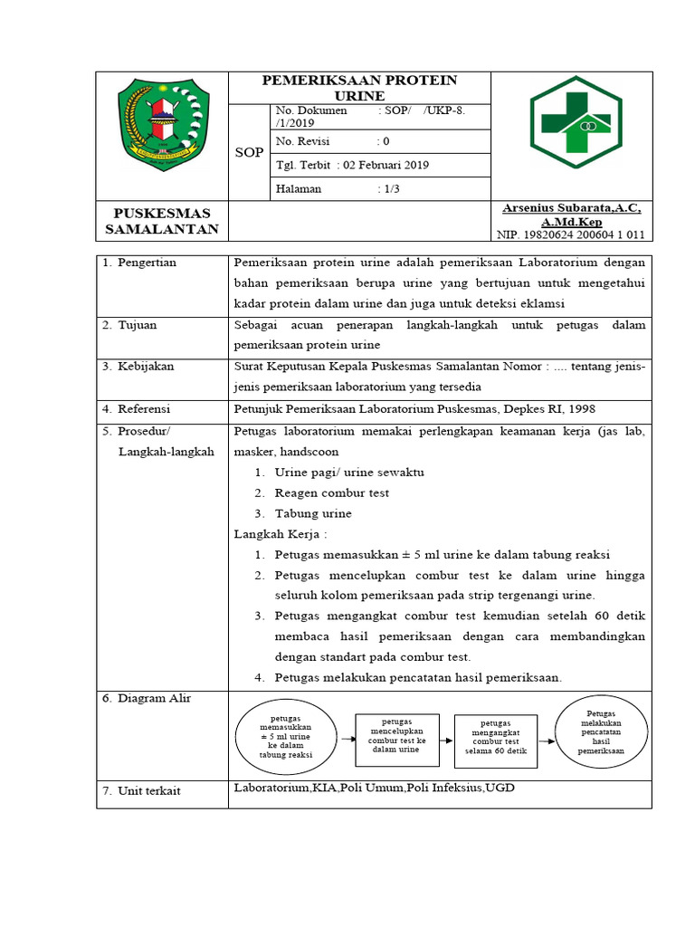 SOP Pemeriksaan Protein Urine | PDF SOP Pemeriksaan Protein Urine | PDF