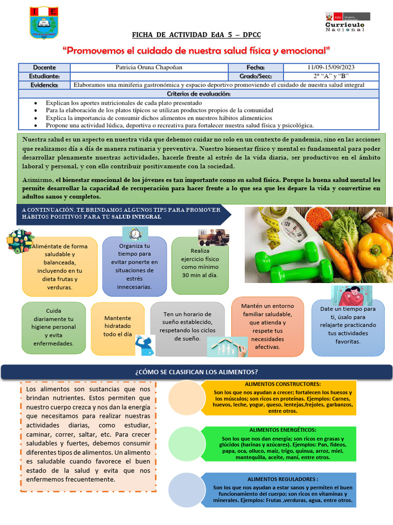 Ficha de Actividad N3 - Eda 5 - DPCC - (2° Grado) | PDF | Alimentos | Vegetales